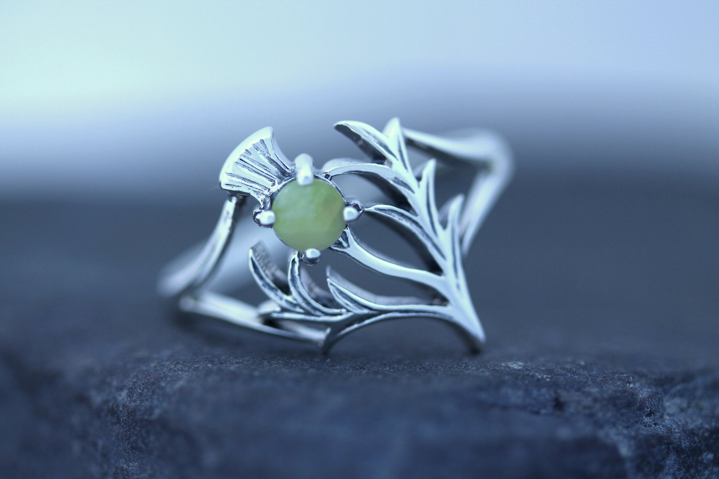 Scottish Thistle Ring - Spiky Leaf with Scottish Marble (Large ...