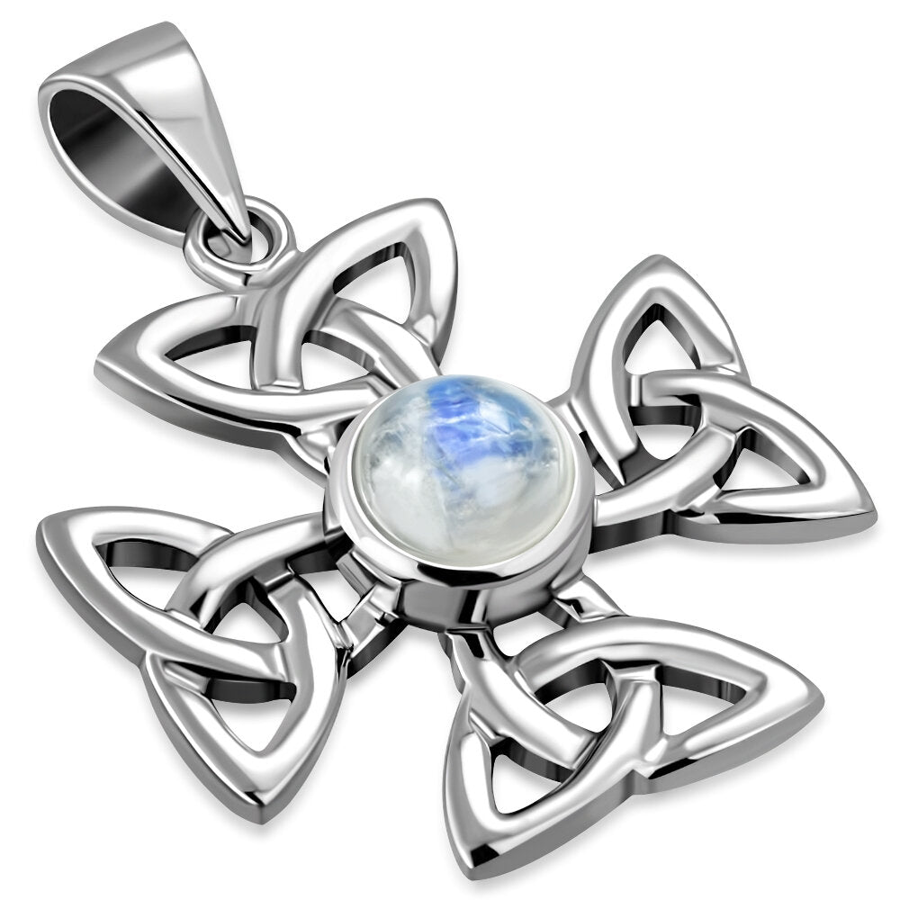 Celtic Cross Pendant - Celtic Wheel Cross with Moonstone (Medium ...
