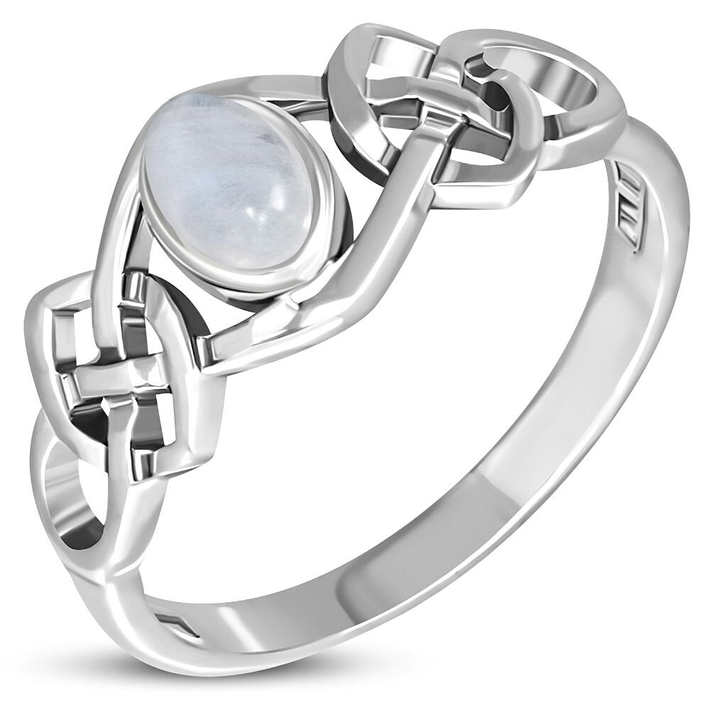 Celtic Stone Ring- Thick Interlocking Knot with Moonstone – Celtic ...